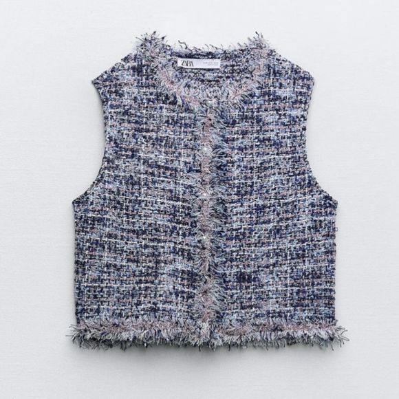 Zara | Tops | Zara Fall Sleeveless Blue Tweed Top Vest | Poshmark